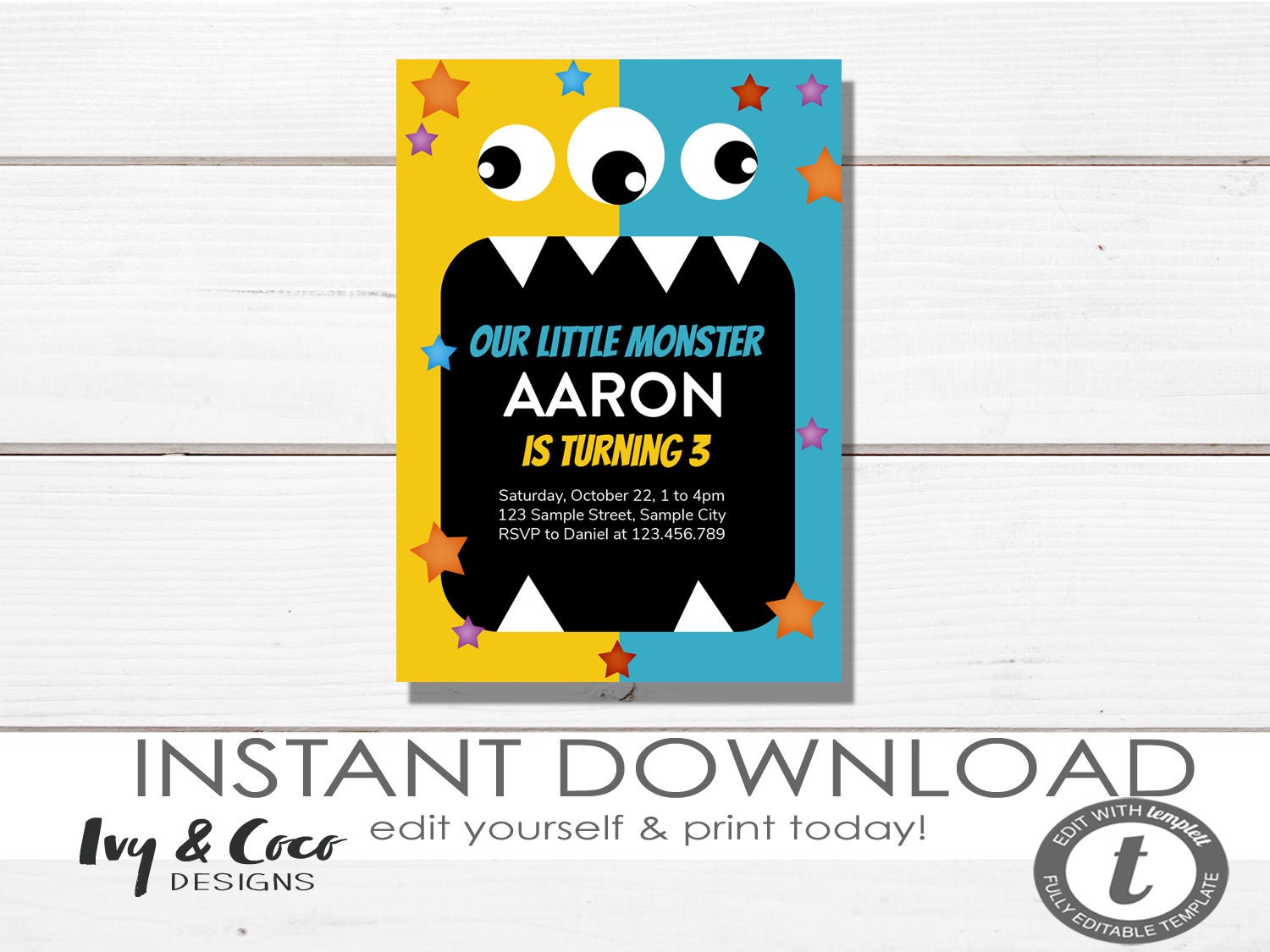 Monster Birthday Invitation Instant Download, Little Monster Party ...