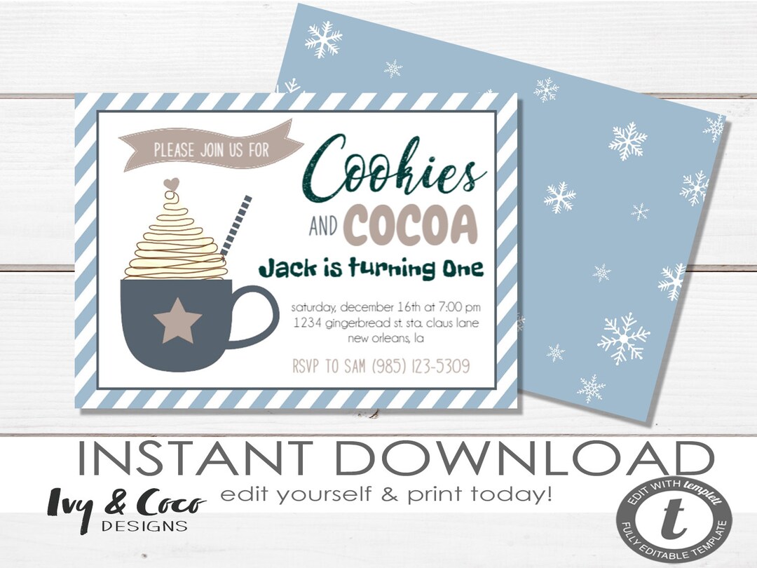 Cookies and Coca Party Invitation, Blue, Boy Cookies and Coca Birthday ...