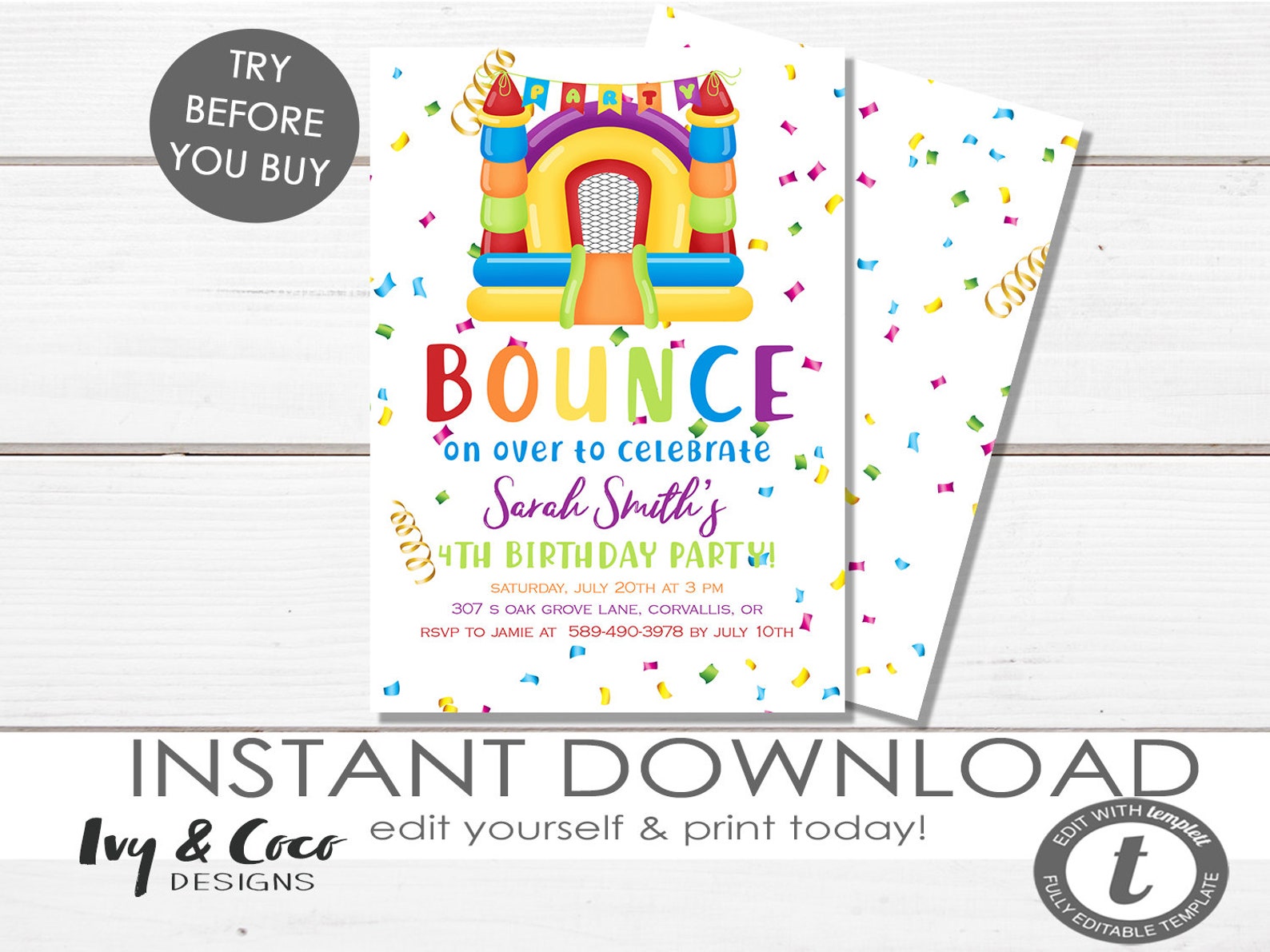 Bounce House Birthday Invitation, Bounce Party Invite, Jumping Birthday ...
