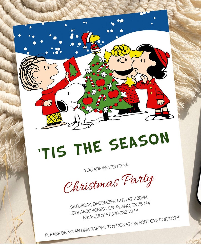 Peanuts Christmas Party Charlie Brown Invitation - Etsy