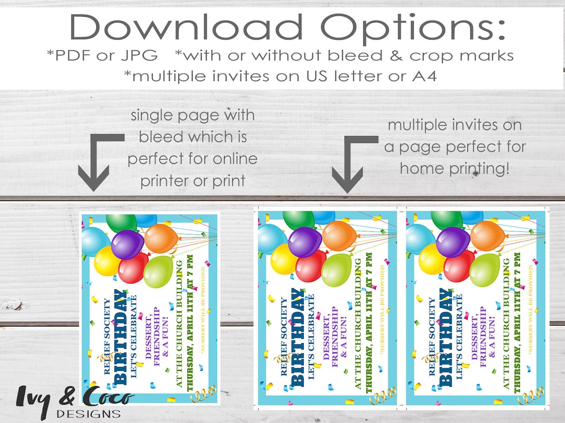 Relief Society Birthday Party Invitation Template Relief | Etsy