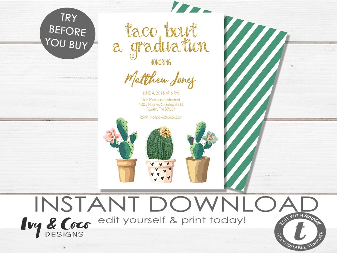 Taco Graduation Party Invitation Instant Download Template, Fiesta ...