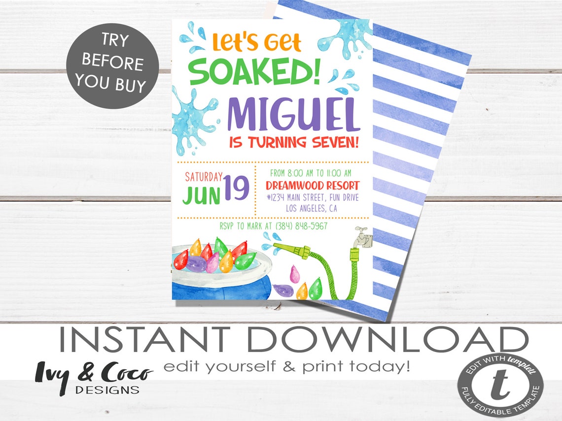 Water Fun Invitation, Summrer Water Birthday Party Invitation, Water ...