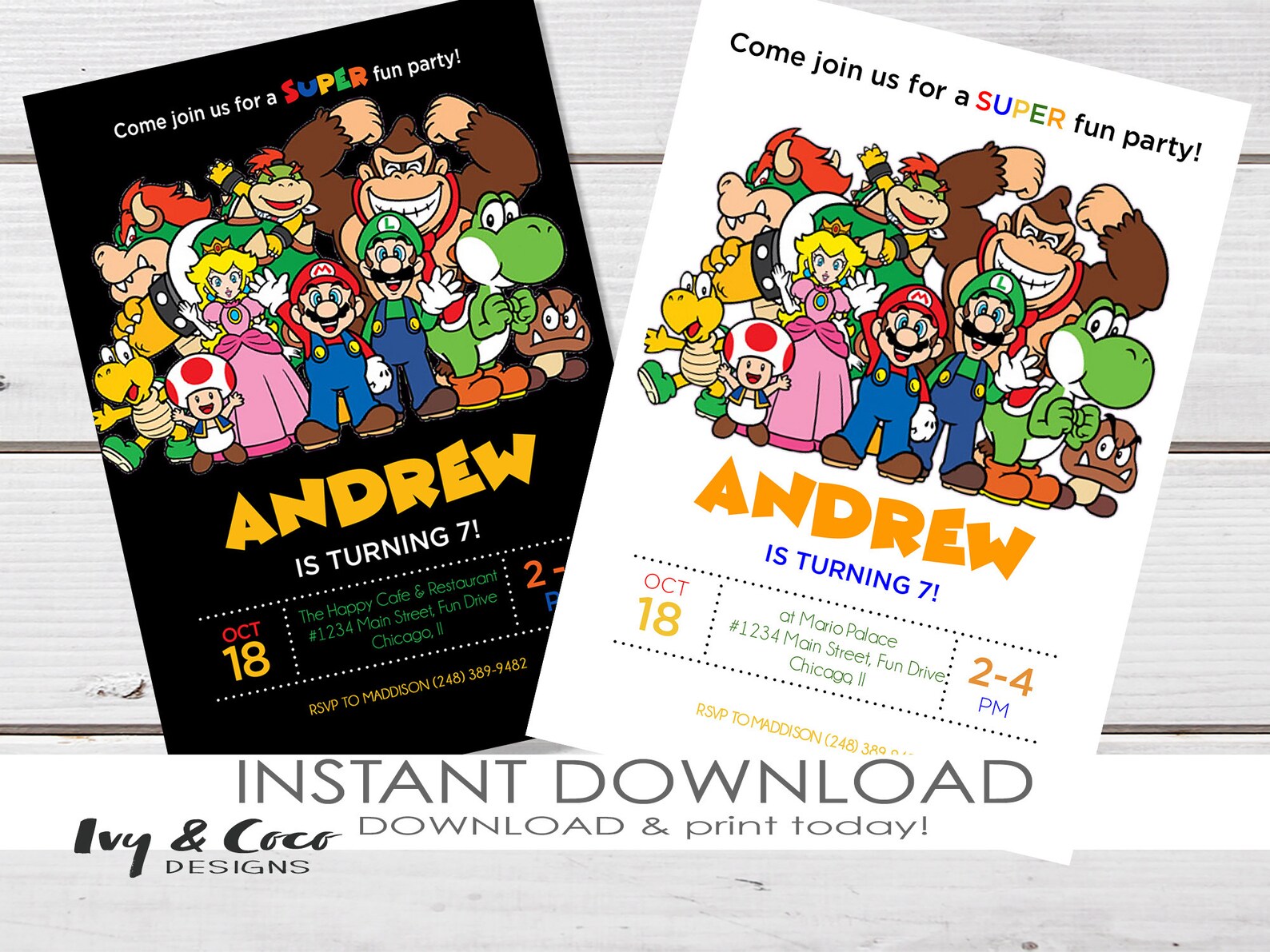 Super Mario Invitation Printable Invitation Super Mario | Etsy