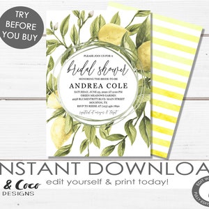 Lemon Bridal Shower Invitation Instant Download, Lemon Shower ...