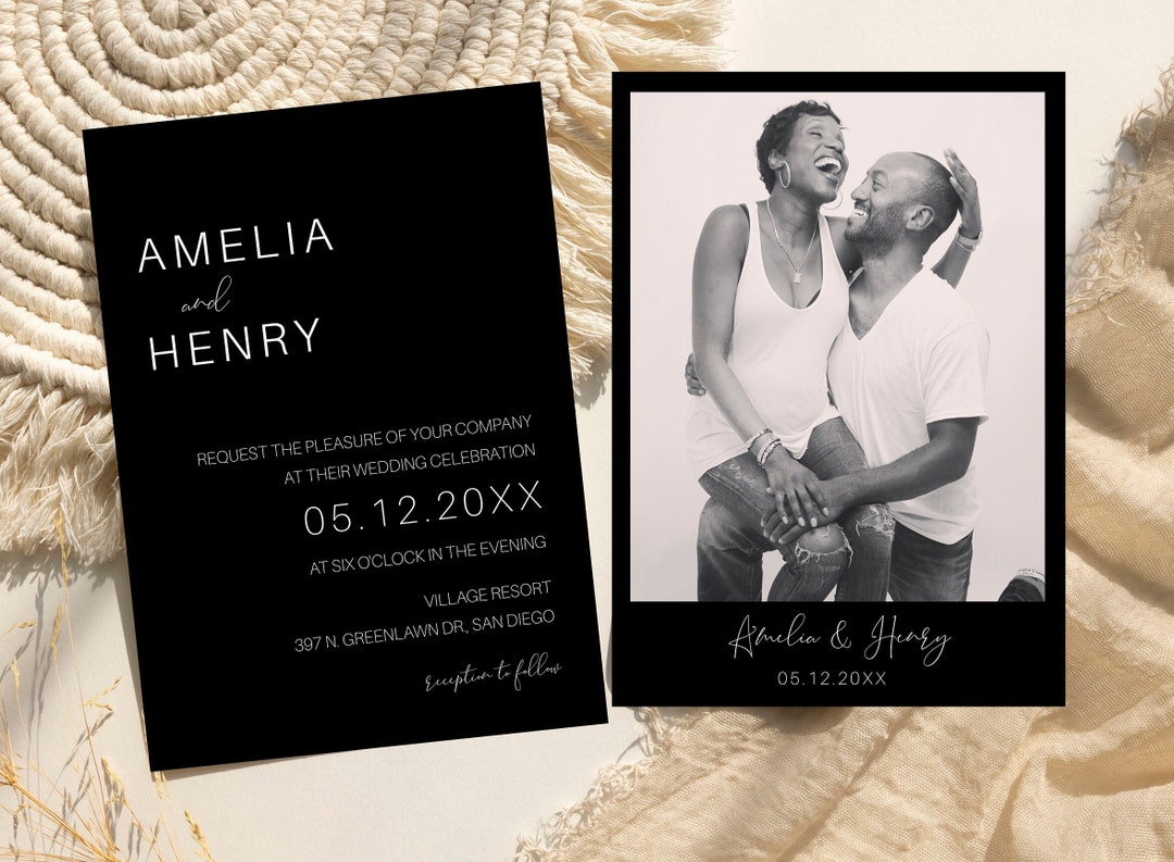 Black Modern Wedding Invitation Modern Minimal Wedding Black Invite ...