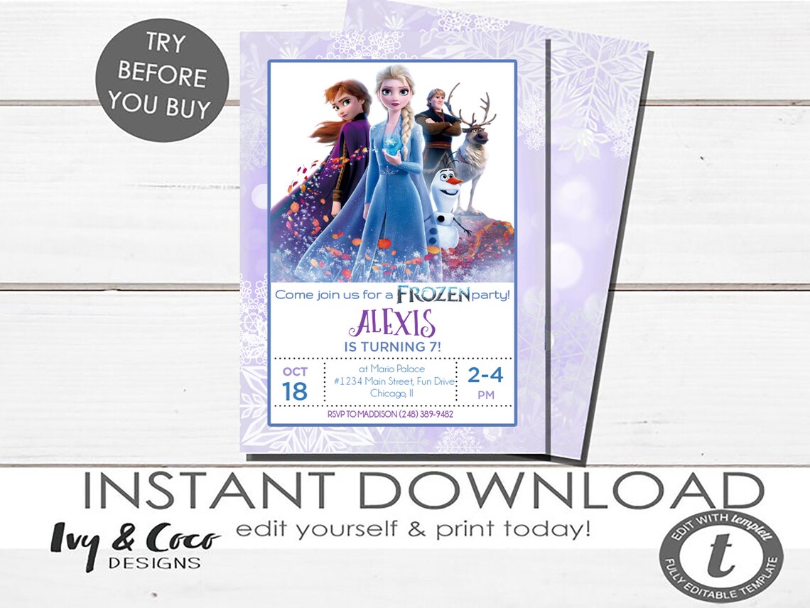 Frozen 2 Invitation Frozen 2 Frozen 2 Birthday Frozen 2 - Etsy