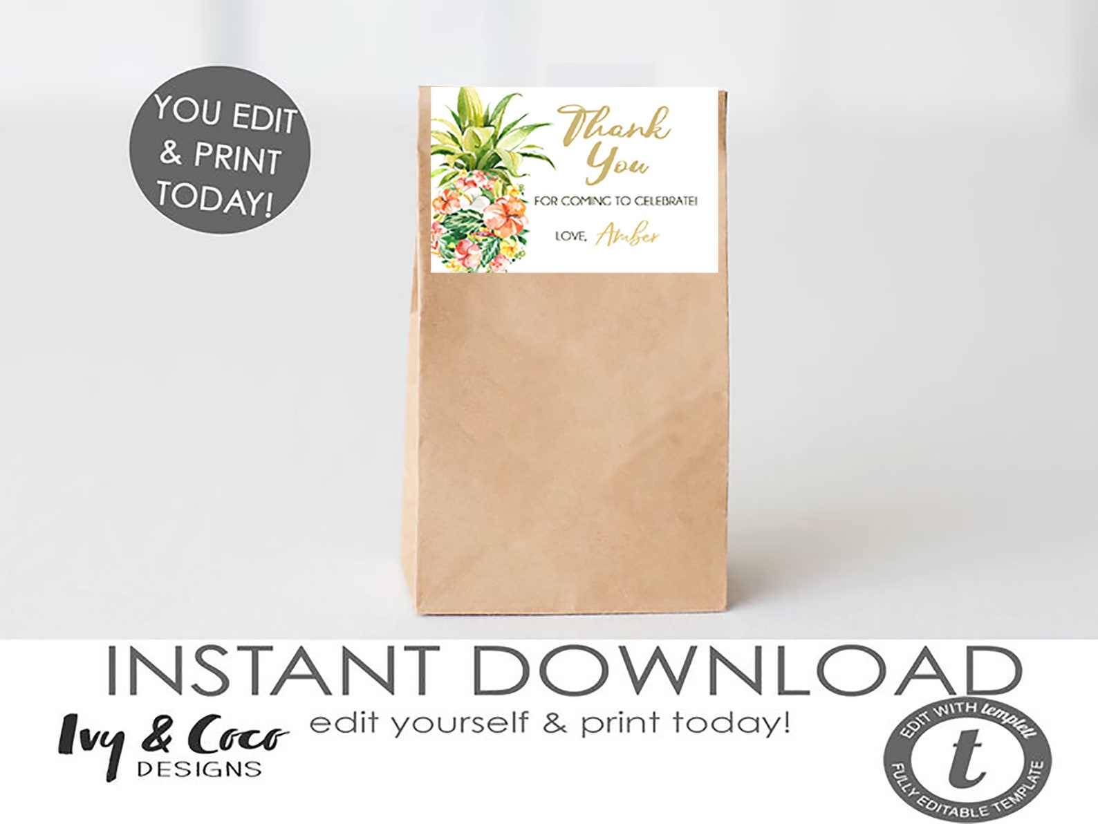 Thank You Gift Tag Template Instant Download Editable C164 - Etsy