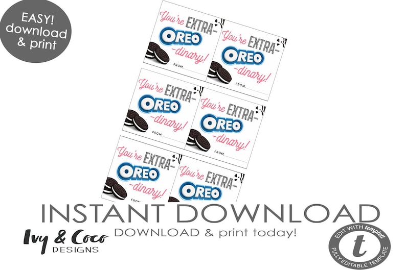 Printable for OREO Cookies, You're Extra- Oreo-dinary Download - Etsy