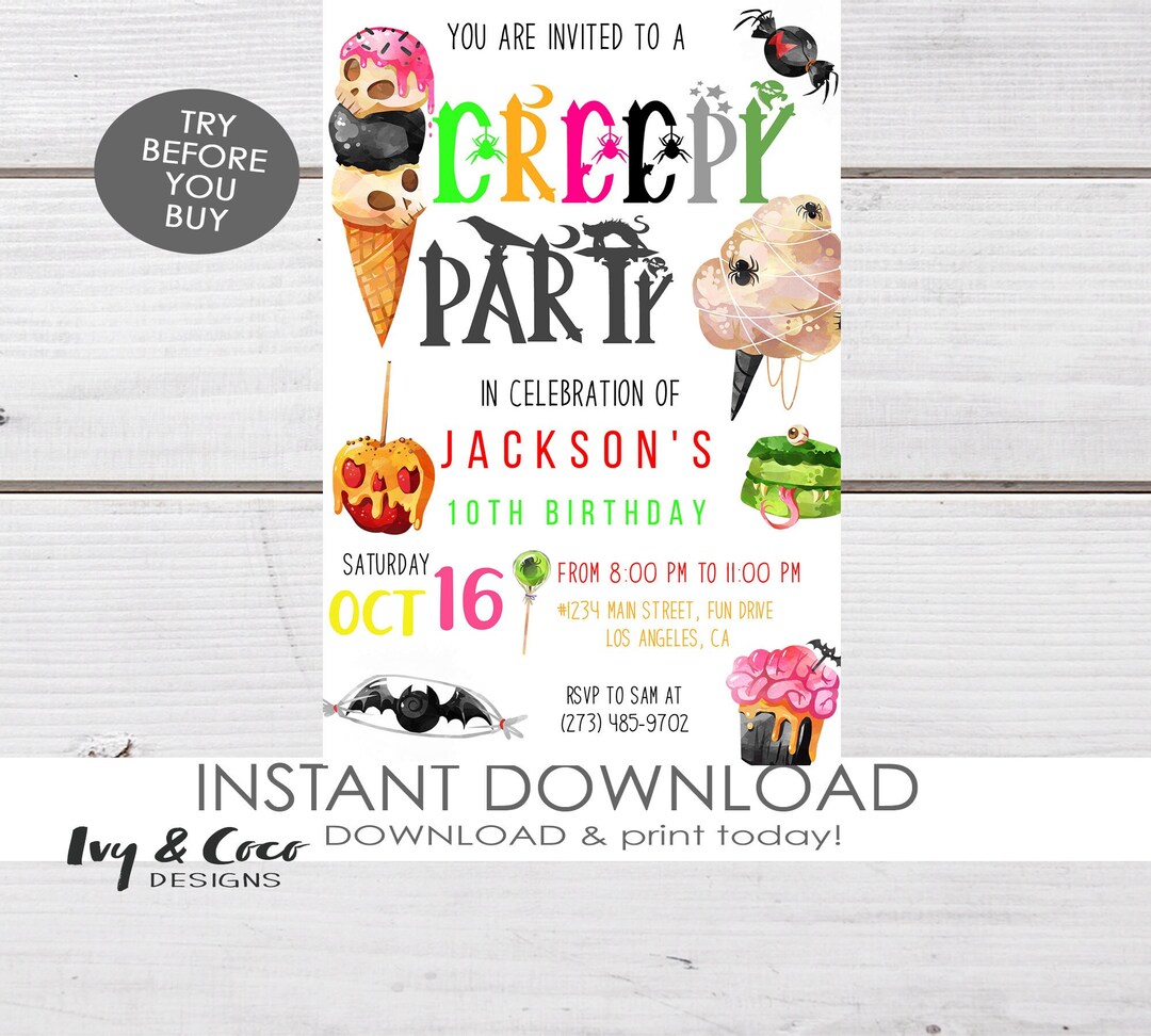 EDITABLE Creepy Halloween Party Invitation, Creepy Halloween Birthday ...