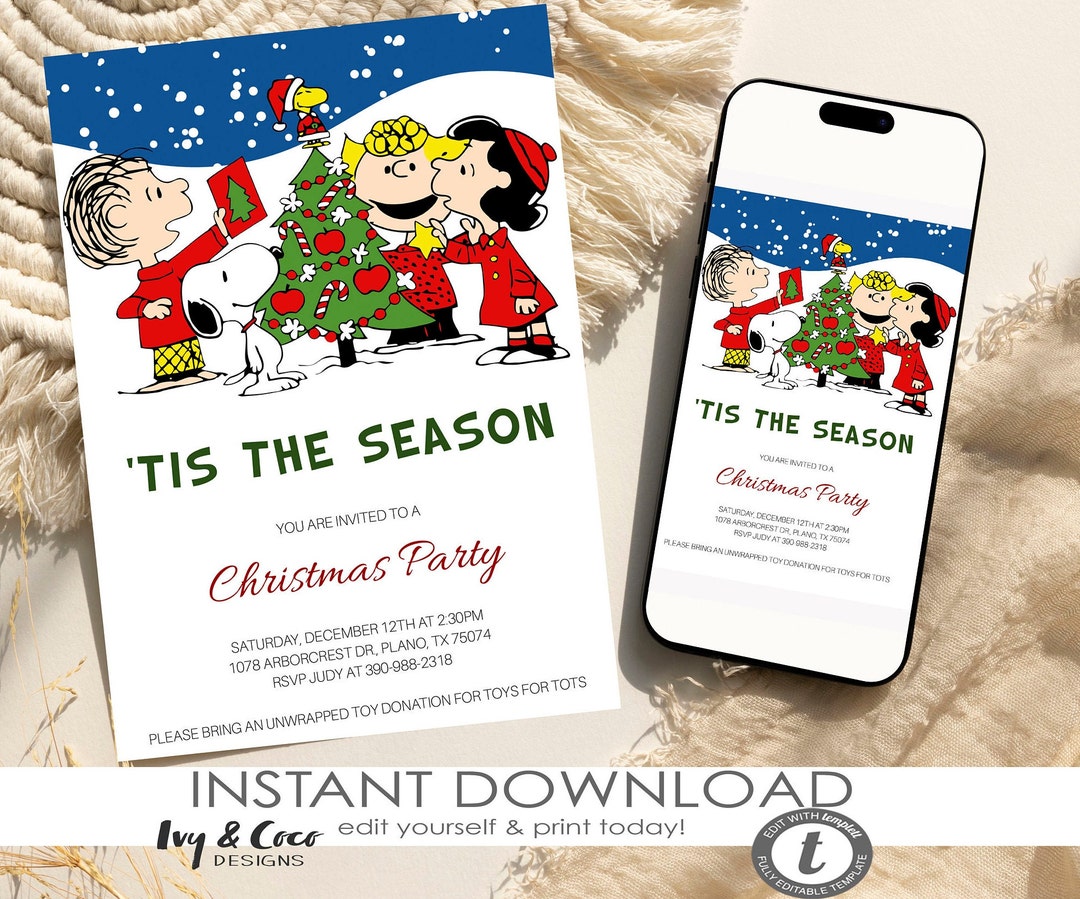 Peanuts Christmas Party Charlie Brown Invitation - Etsy