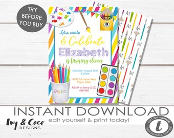 Editable Painting Party Invitation Instant Download Art | Etsy
