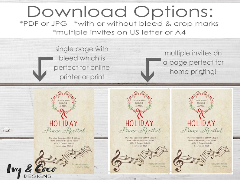 Holiday Piano Recital Invitation Download - Instant Download, Digital ...