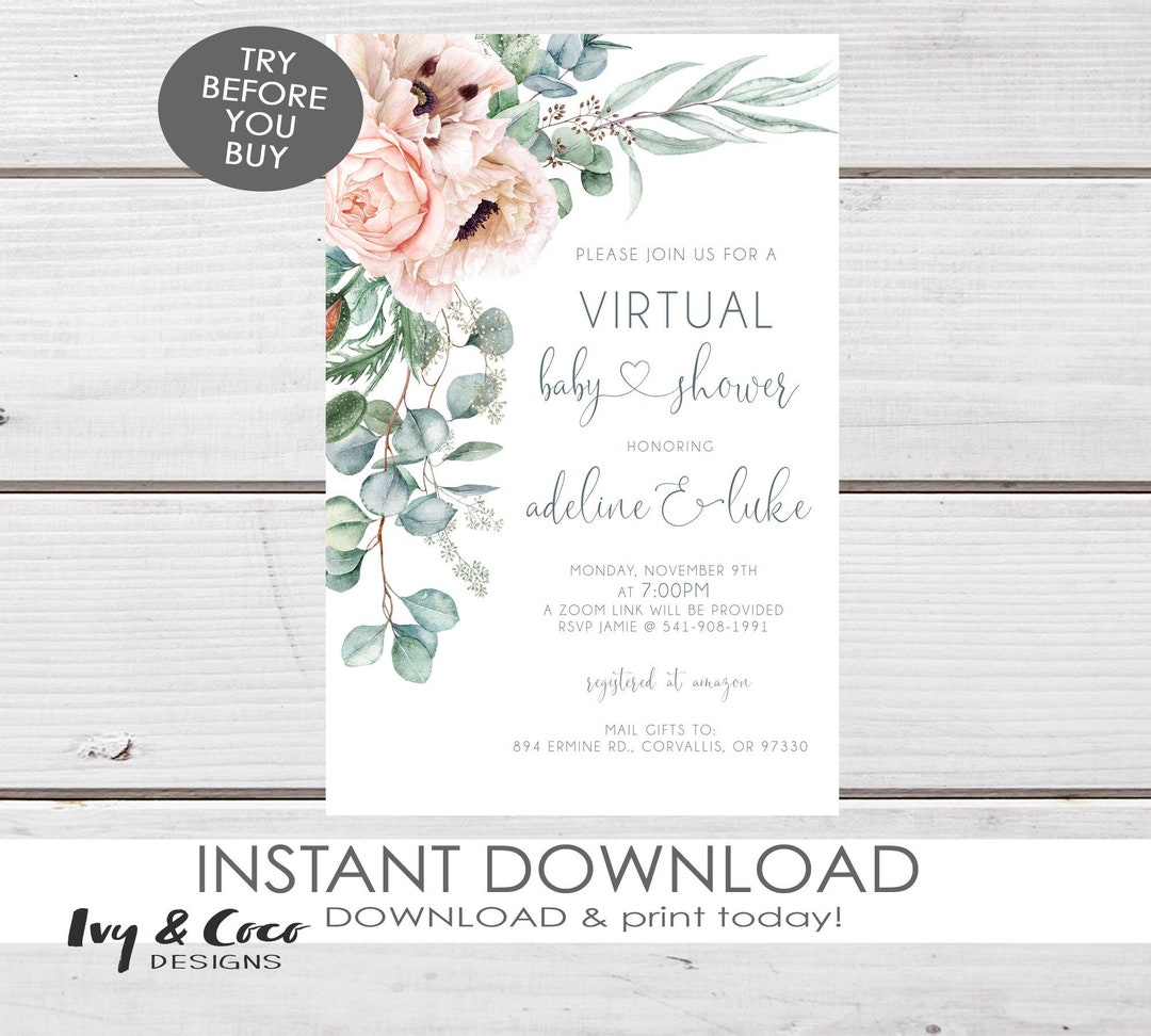 Virtual Baby Shower Invitation Instant Download, Neutral Virtual Baby ...