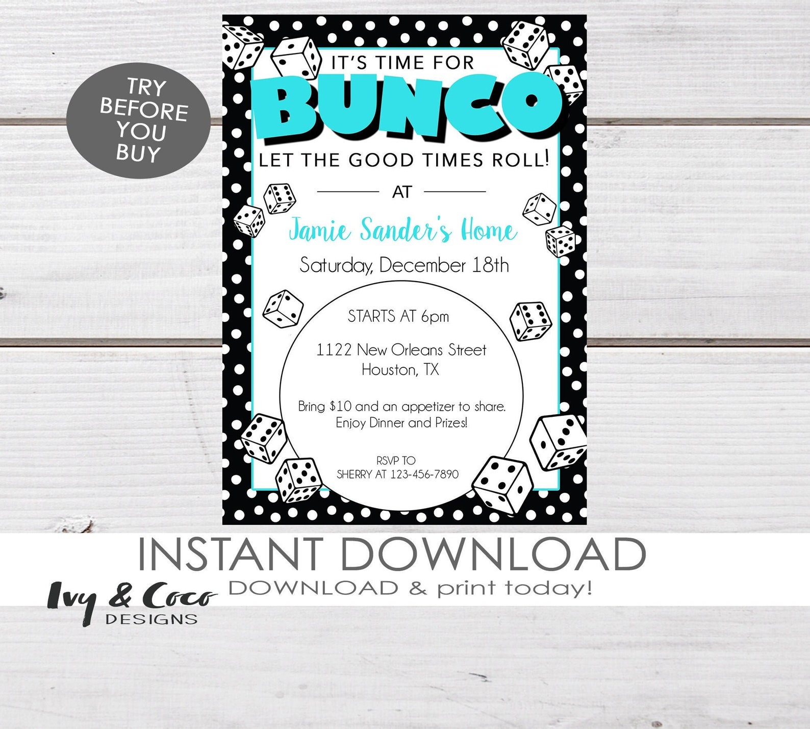 Bunco Party Invitation Printable Bunco Invitation - Etsy