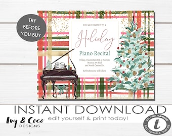 Holiday Piano Recital Invitation Download Instant Download | Etsy