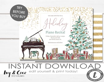 Holiday Piano Recital Invitation Download Instant Download | Etsy