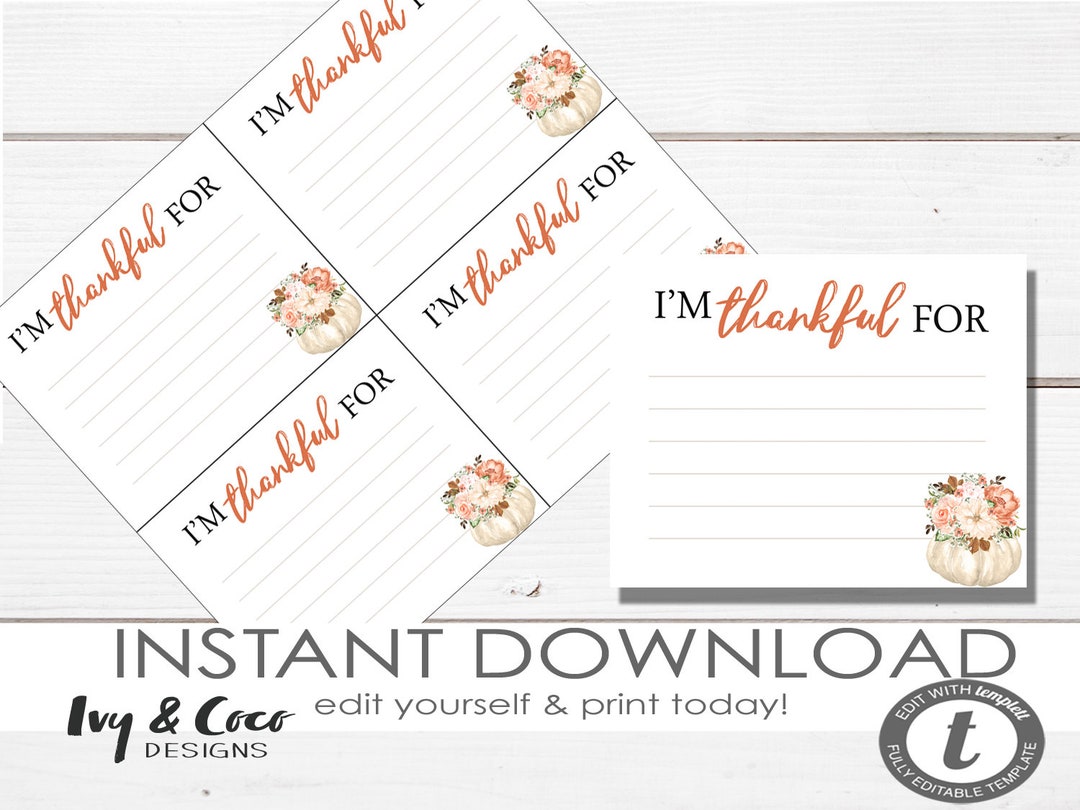 I'm Thankful for Cards, Printable, Instant Download _c002 - Etsy