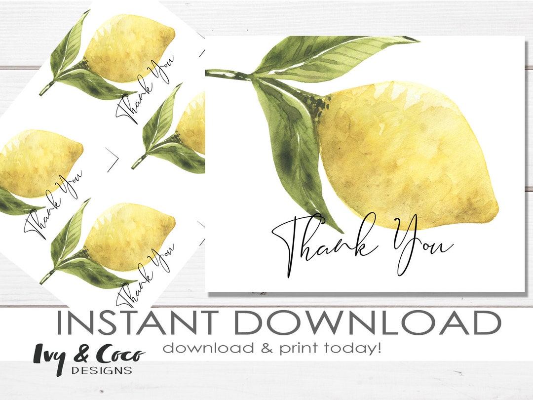 Lemon Thank You Card Instant Download, Printable, Lemon, Recipe Card ...