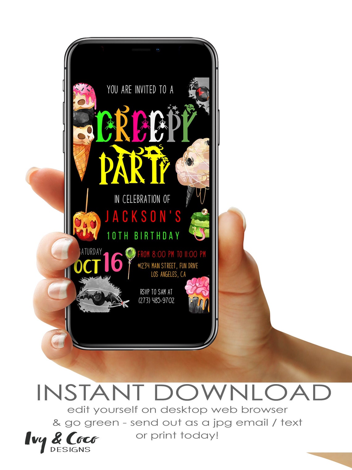 EDITABLE Creepy Halloween Party Invitation, Creepy Halloween Birthday ...