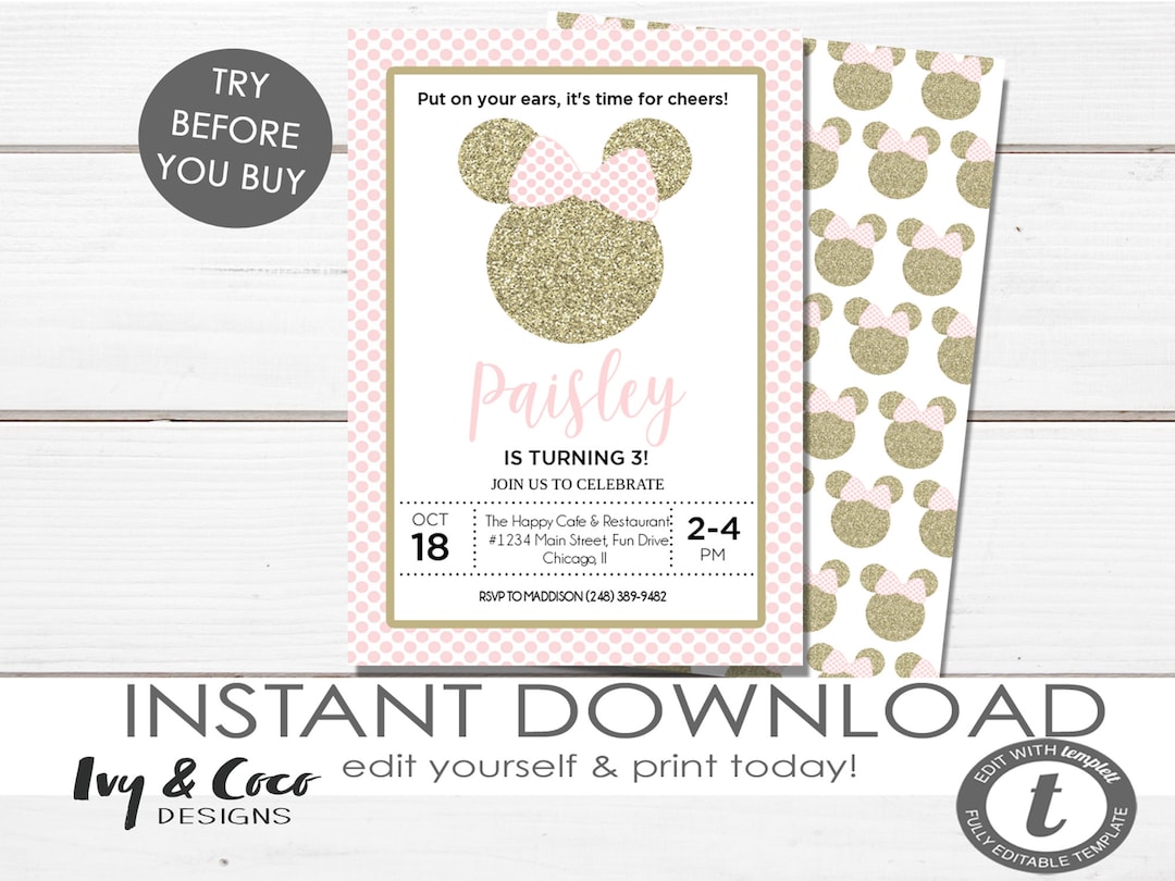 Pink Minnie Mouse Invitation, Minnie Invitation, Minnie Birthday ...
