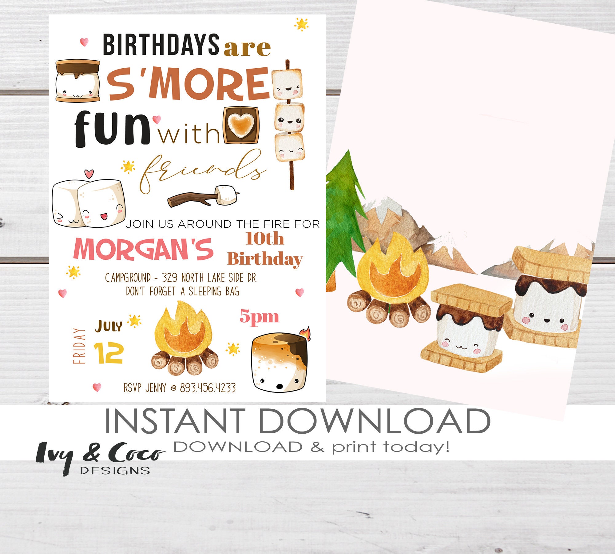 S'more Birthday Party Invitation, Smore Invitation Camping, Instant ...
