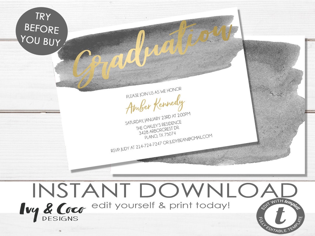 Gradation Invitation Instant Download Template, Graduation Party Invite ...