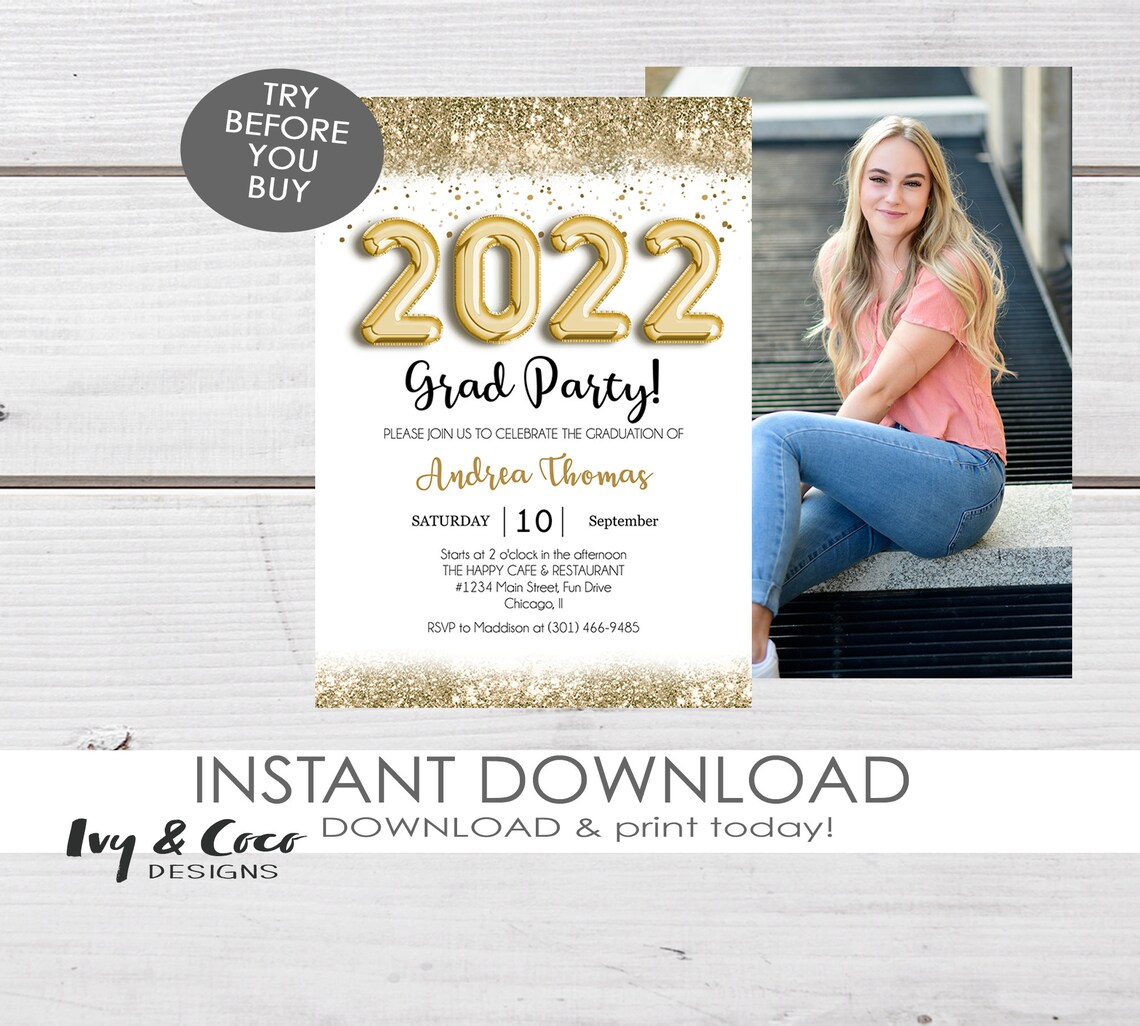 2022 Grad Party Invitation Instant Download Template - Etsy