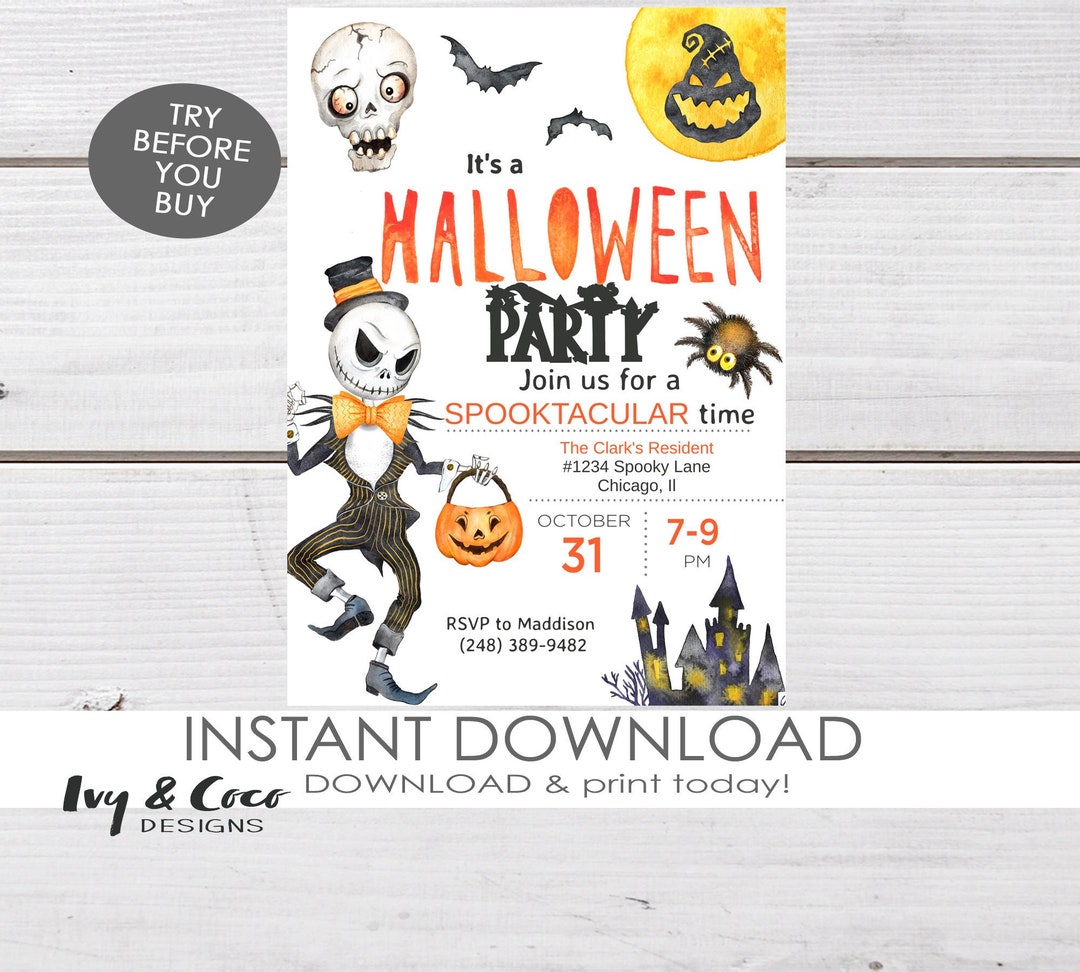EDITABLE Spooky Halloween Party Invitation, Spooky Halloween Birthday ...