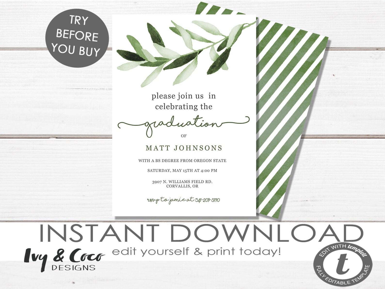 Gradation Invitation Instant Download Template, Graduation Party Invite ...