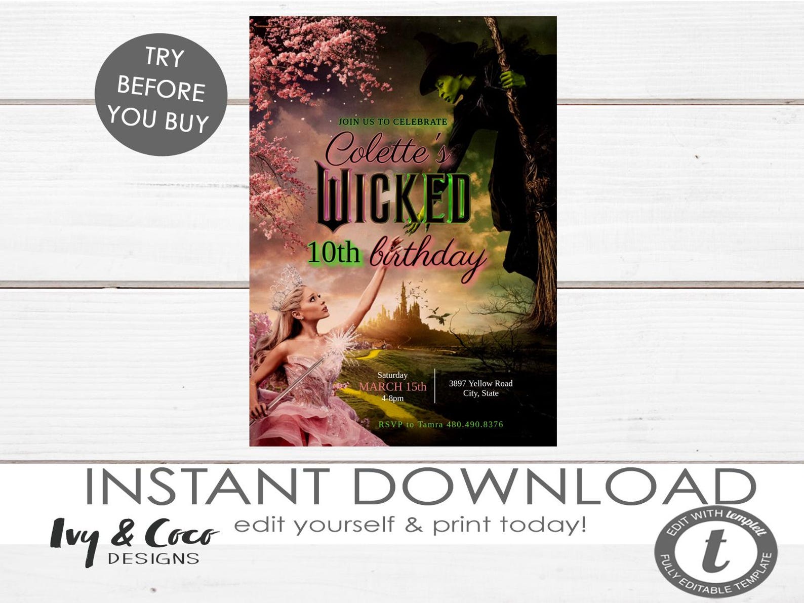 Wicked Theme Birthday Invitation Wicked Party Invites Wicked Party ...