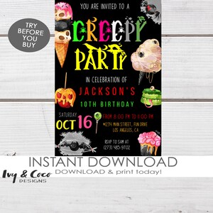 EDITABLE Creepy Halloween Party Invitation, Creepy Halloween Birthday ...