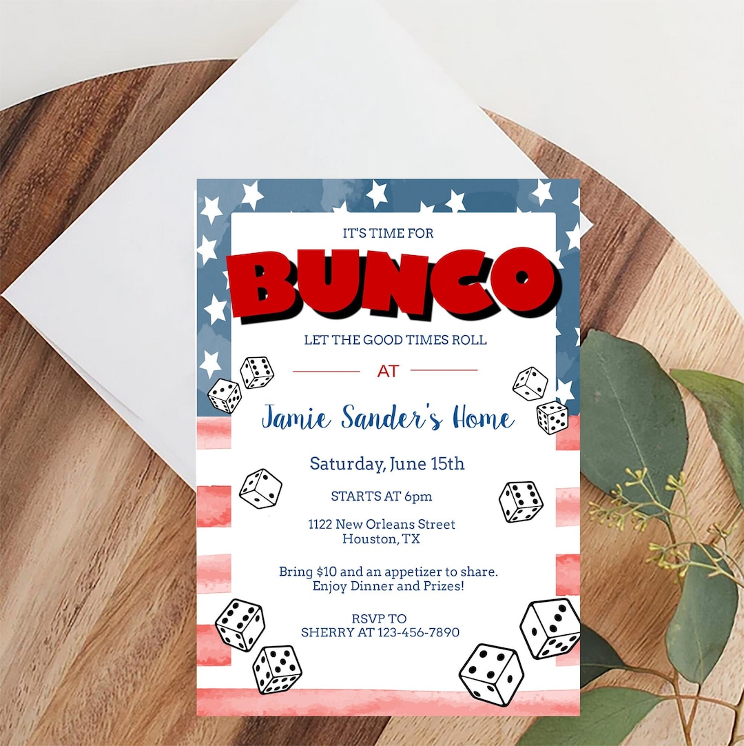 Patriotic Bunco Party Invite Bunco Invitation | Template, C254 - Etsy