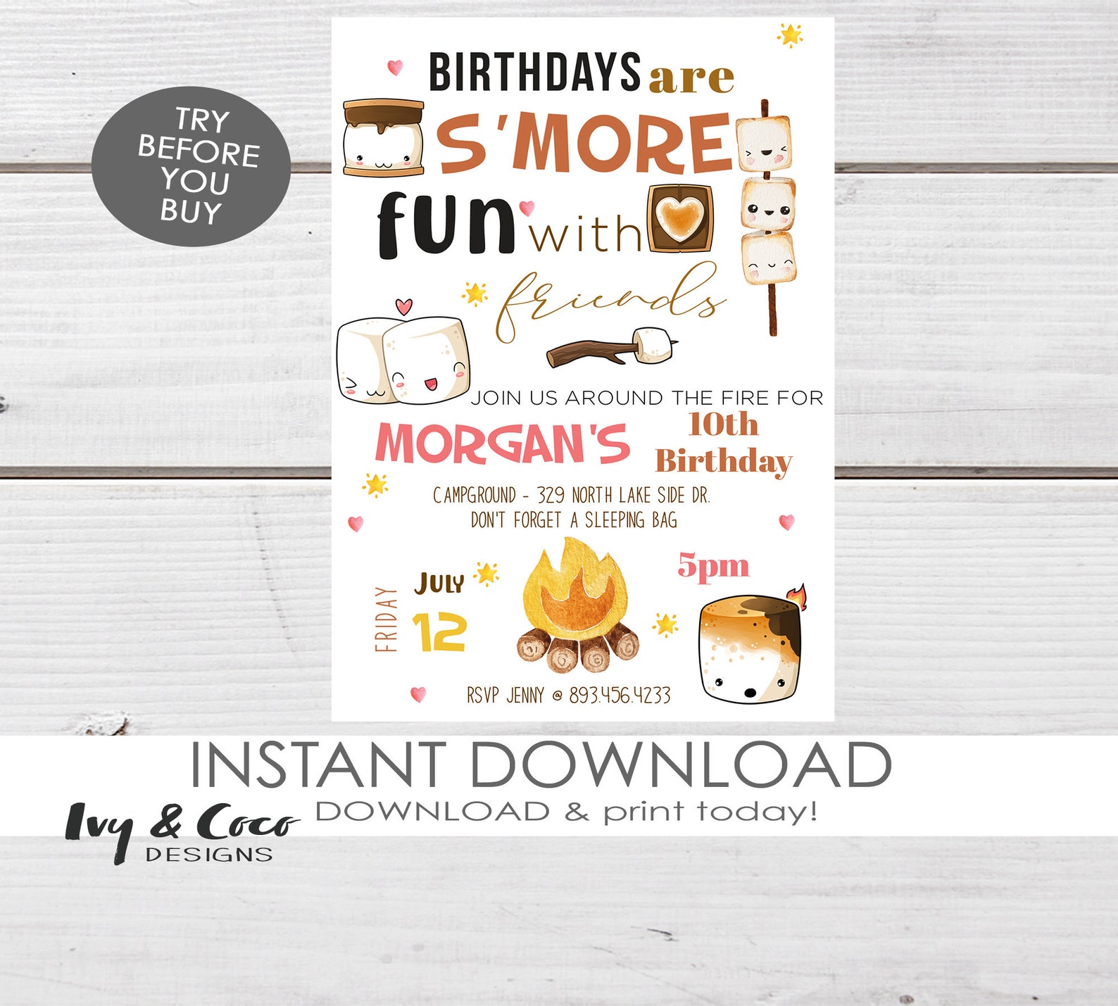 S'more Birthday Party Invitation Smore Invitation - Etsy