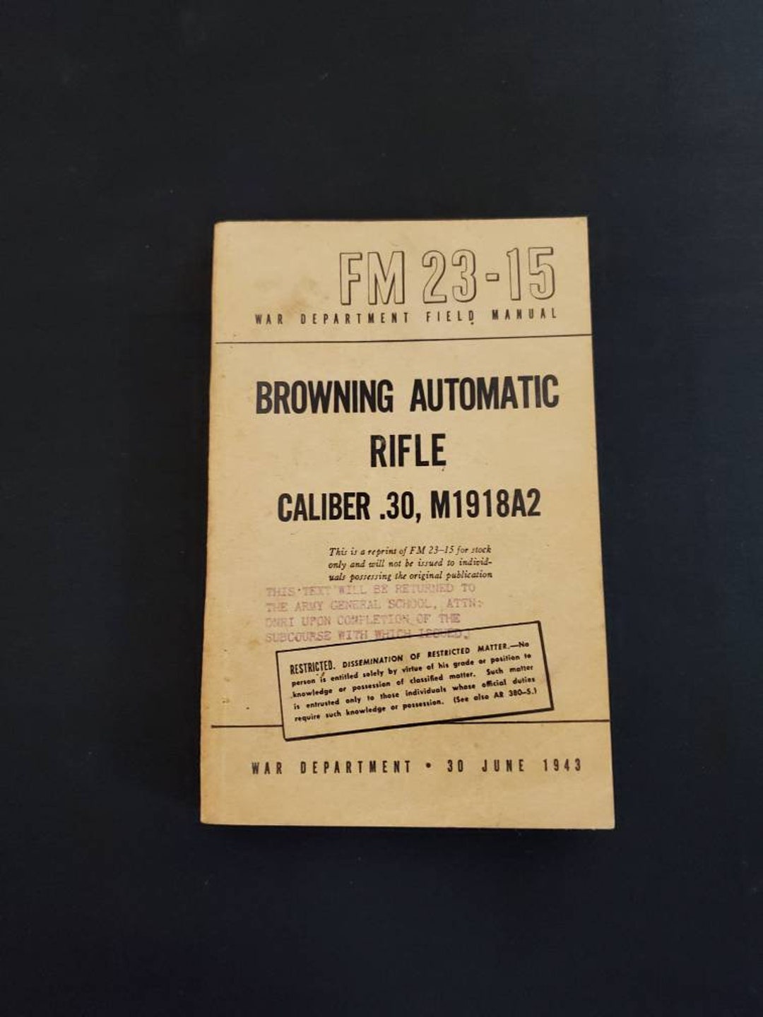 Vintage Browning Automatic Rifle Caliber .30, M1918A2, FM23-15 - Etsy