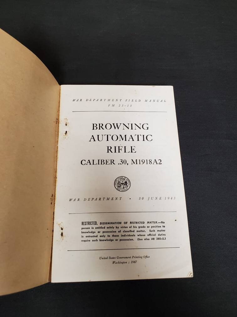 Vintage Browning Automatic Rifle Caliber .30, M1918A2, FM23-15 - Etsy