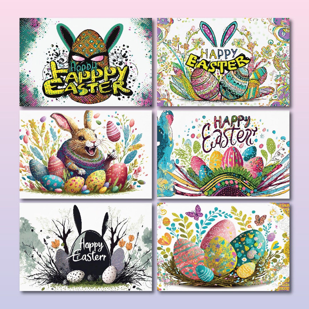 Funky Crazy Easter Bunny Cards Package 4, Six Different Designs Digital ...