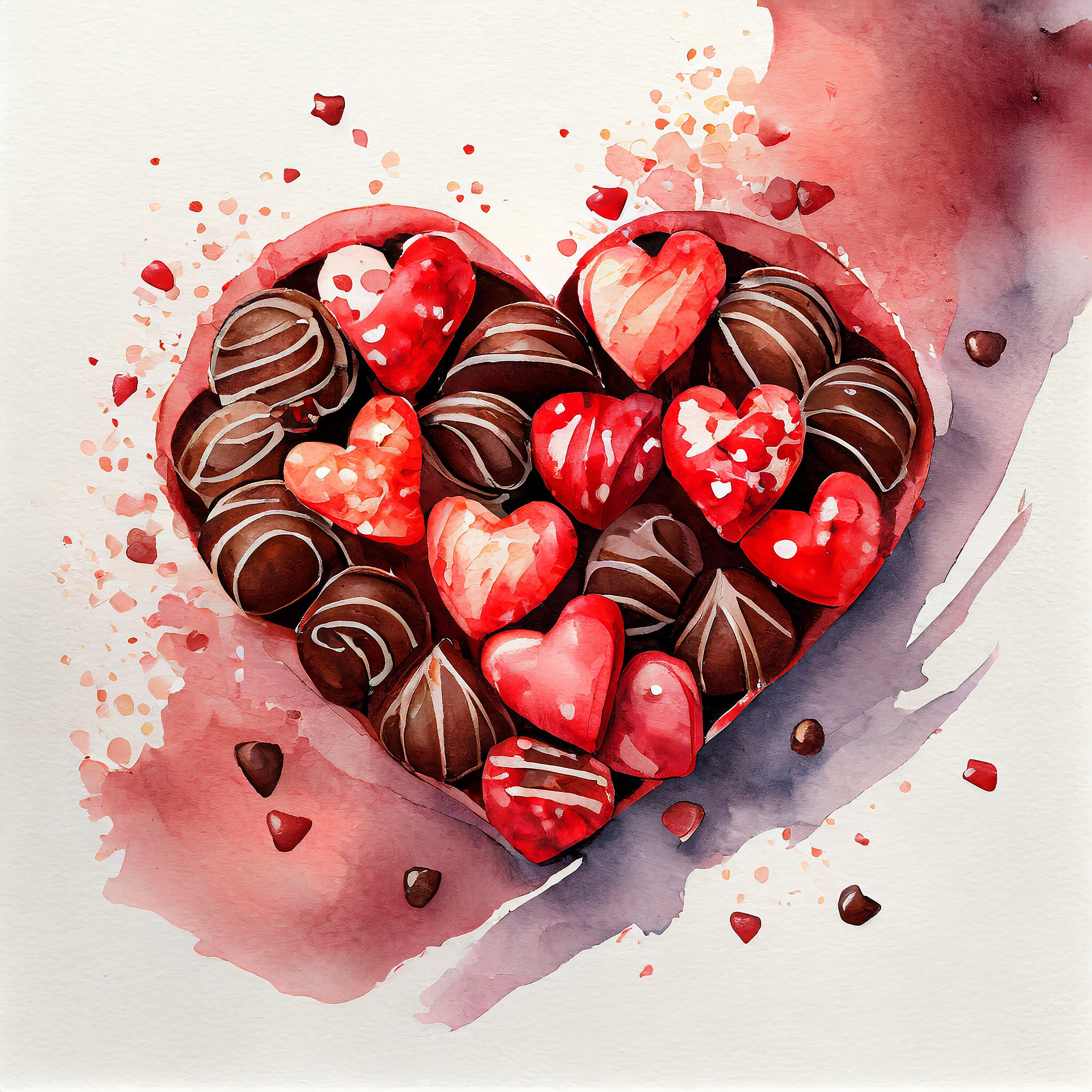 Heart With Chocolates, Printable Art, Watercolor Chocolates Heart ...