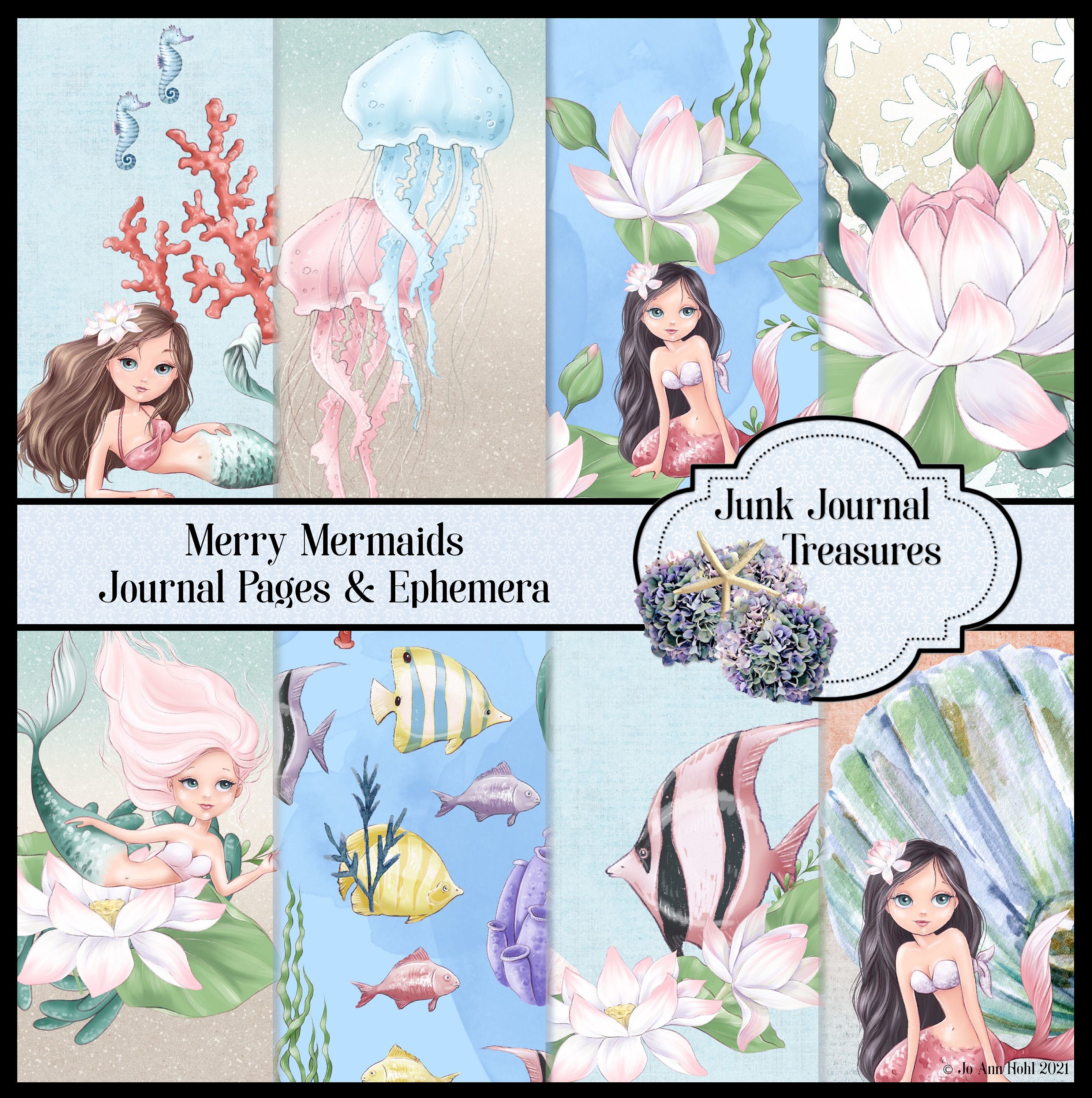 Merry Mermaids / Journal Pages & Ephemera / Digital Paper / Instant ...
