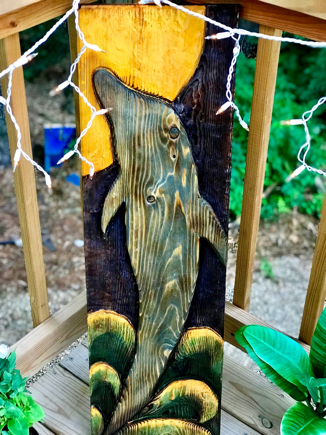Hand Carved Wood Tropical Dolphin Tiki Panel - Etsy