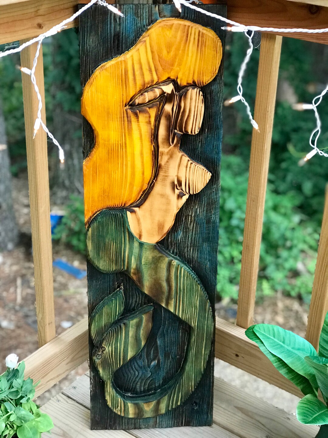 Hand Carved Wood Tiki Mermaid. Tropical Blonde Hawaiian Beauty! - Etsy