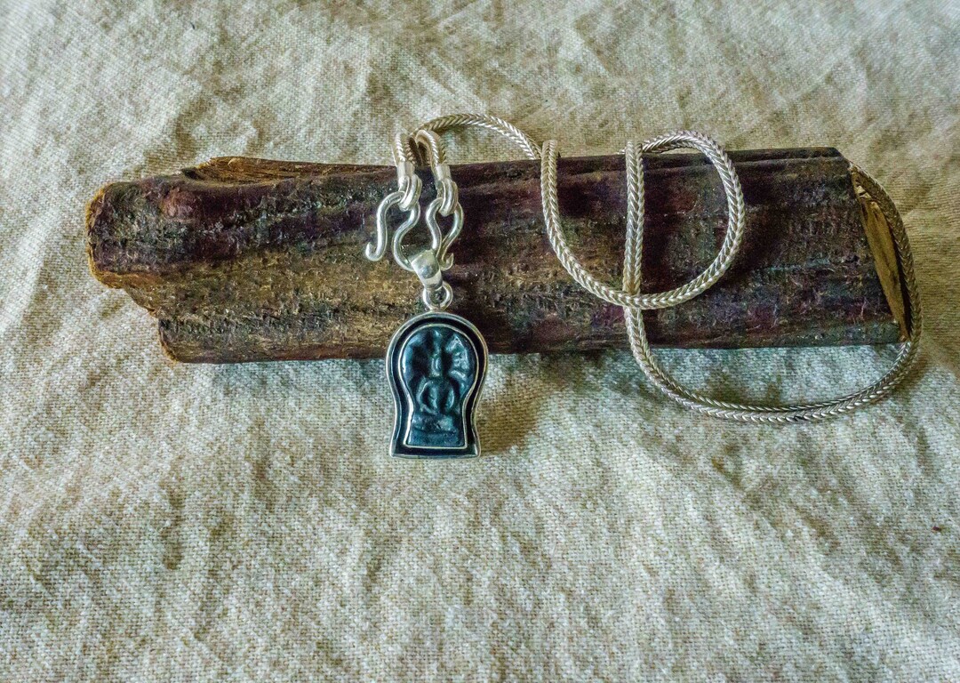 Thai Lek Lai Seated Buddha Amulet, Set in Nepal, With Handmade Silver ...