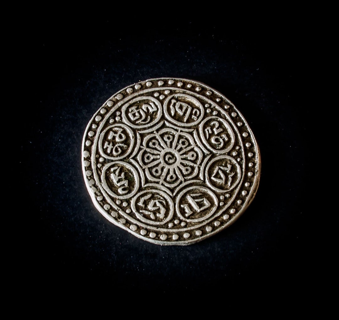 Antique Tibetan Silver Gaden Tangka Coin: Eight Lucky Symbols - Etsy