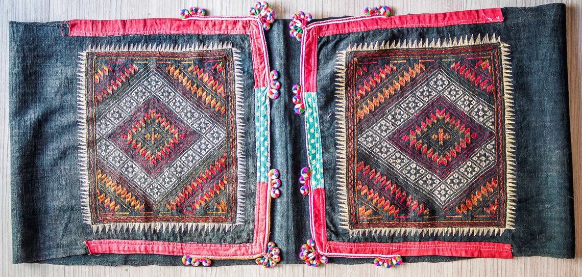 Vintage Hmong Hill Tribe Silk Embroidered Cotton Sash or Tunic Belt ...