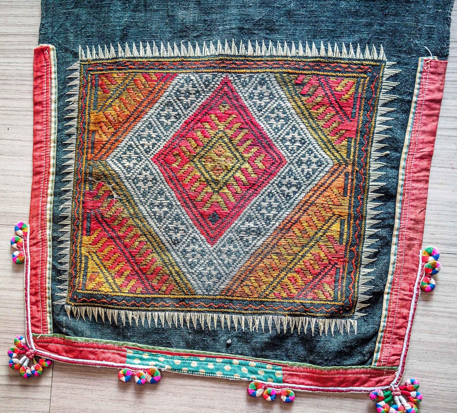 Vintage Hmong Hill Tribe Silk Embroidered Cotton Sash or Tunic Belt ...