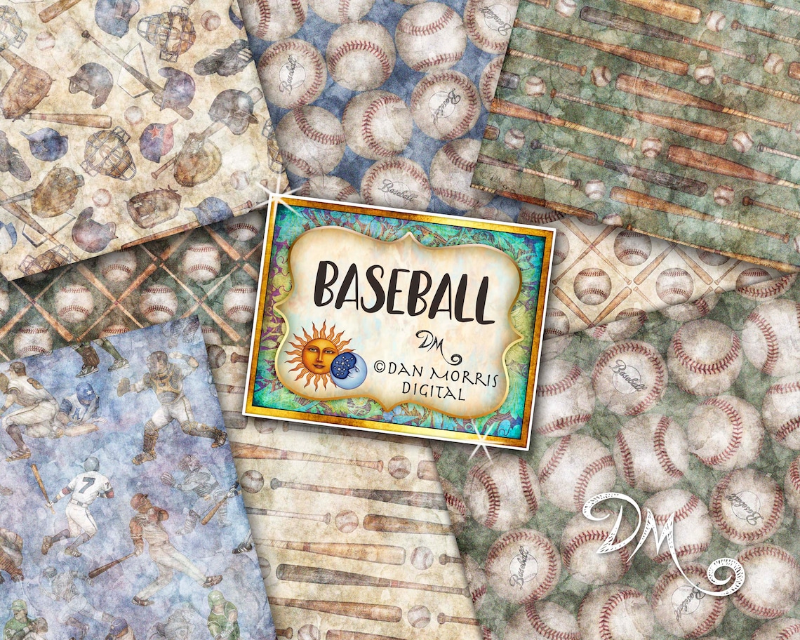 Baseball Digital Paper Set Digital Craft Paper Instant - Etsy