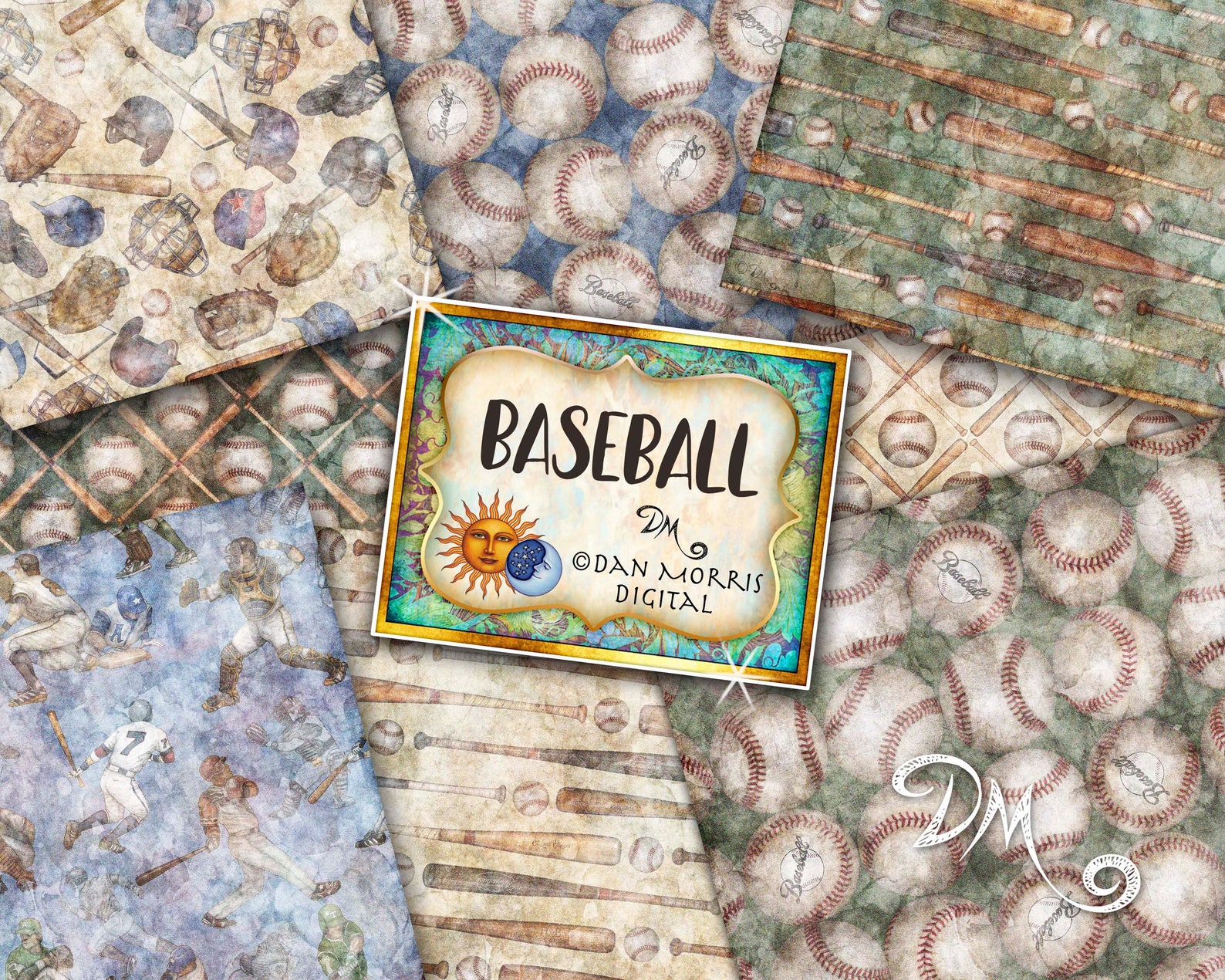 Baseball Digital Paper Set Digital Craft Paper Instant - Etsy