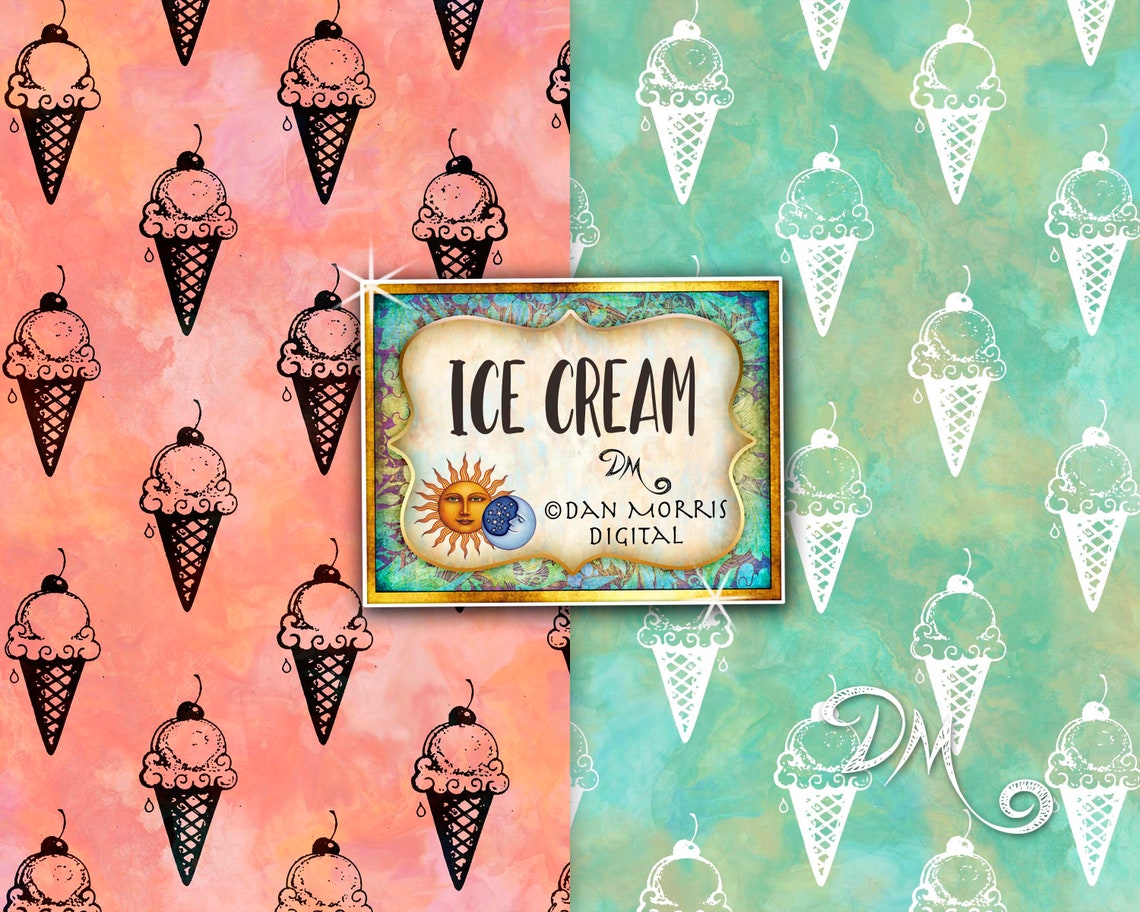 Ice Cream Cones Digital Paper Set Digital Craft Paper - Etsy