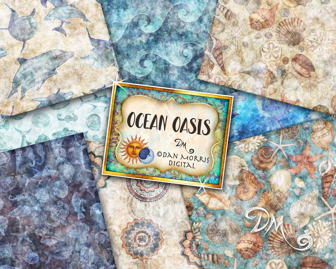 Ocean Oasis Digital Paper Set Digital Craft Paper Instant - Etsy