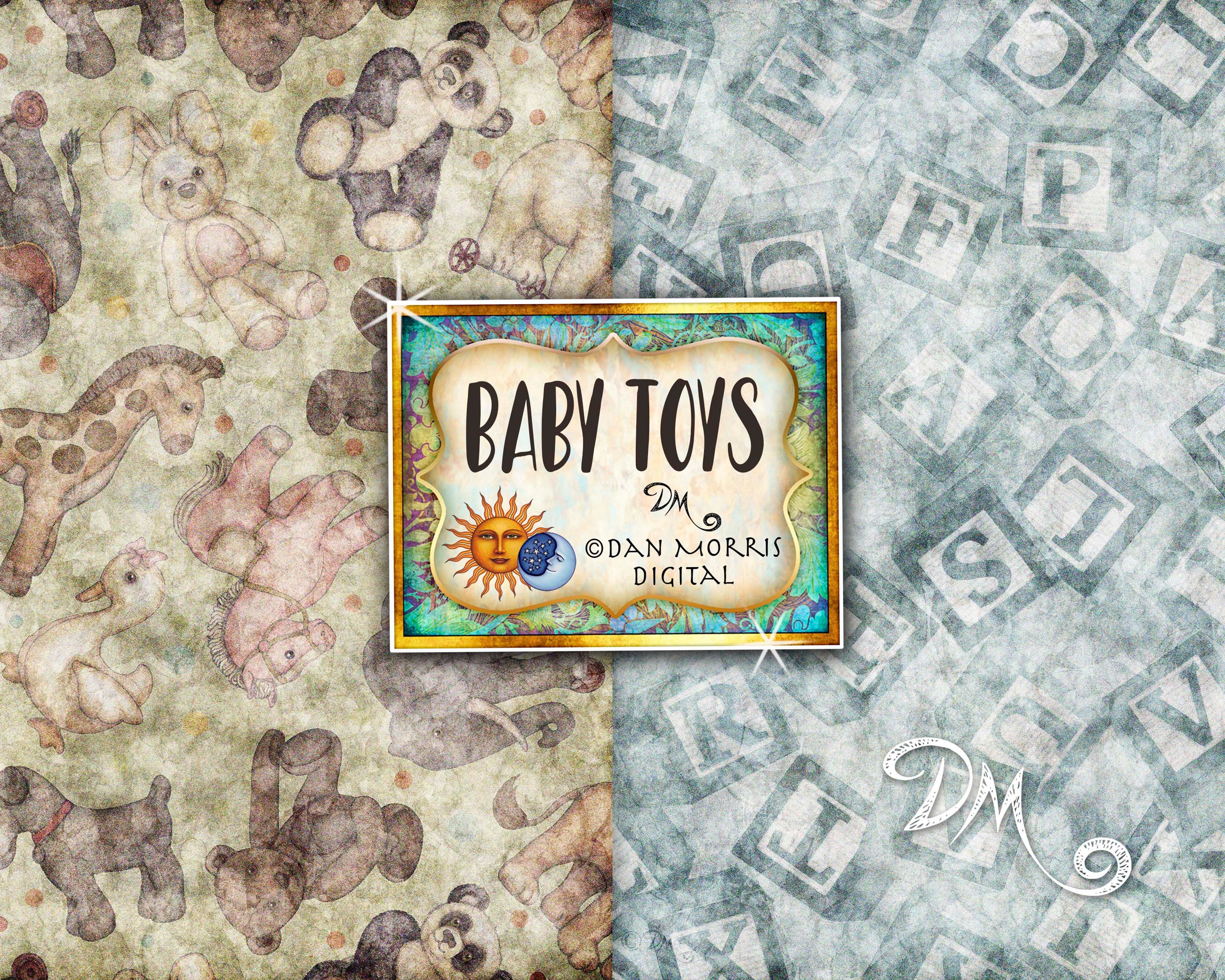 Vintage Baby Toys Digital Paper Set Digital Craft Paper - Etsy
